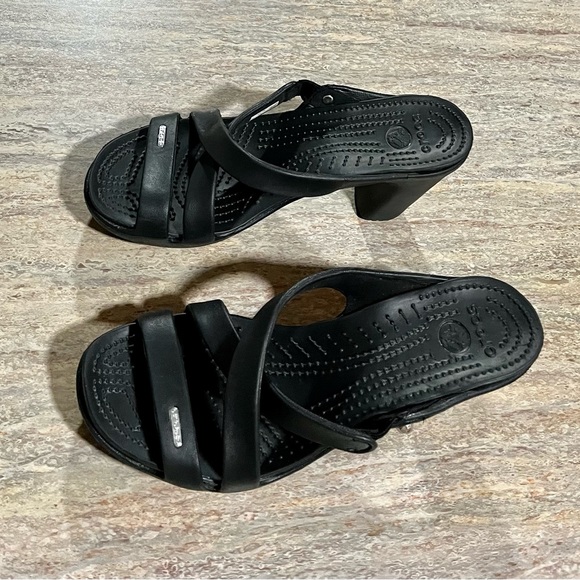 CROCS | Shoes | Crocs Open Toe Crossed Heeled Sandals | Poshmark